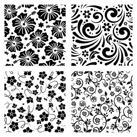 Silhouette Of A Floral Black And White Pattern Seamless Tile Pastel Cut File Vector Set