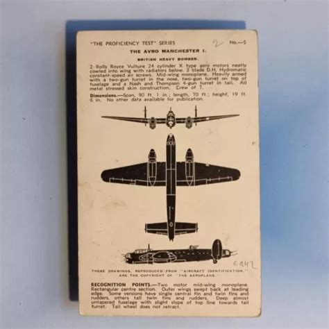 Ww2 Aircraft Recognition Postcard C1940 Avro Manchester I Bomber Raf £795 Picclick Uk