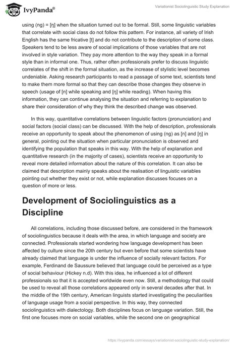 Variationist Sociolinguistic Study Explanation 2506 Words