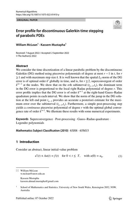 Pdf Error Profile For Discontinuous Galerkin Time Stepping Of