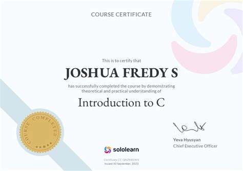 Joshua Fredy S On Linkedin Completed A C Programming Online Course In Sololearn