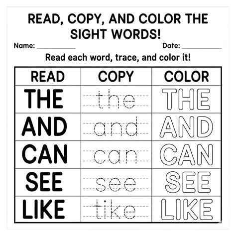 Read Copy And Color The Sight Words Worksheet Download And Print Now