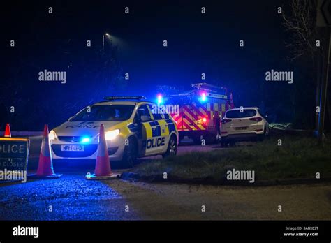 Poole Dorset Uk 3rd April 2025 Uk Weather A Police Roadblock On A