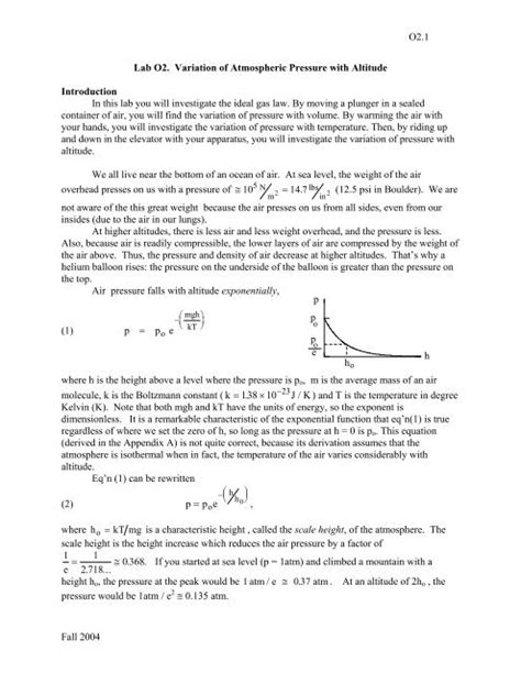 Lab T3 Variation Of Atmospheric Pressure With Altitude