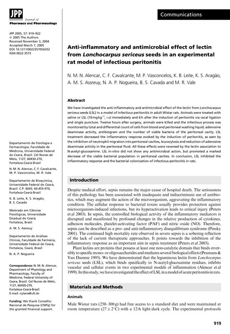 Pdf Anti Inflammatory And Antimicrobial Effect Of Lectin From