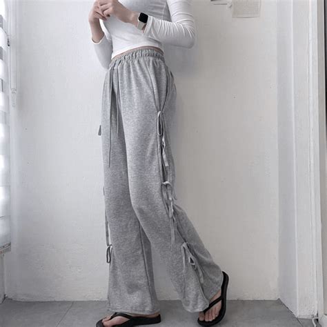 [힙무드] 옆라인 리본 트레이닝 팬츠 통팬츠 와이드팬츠 2color 에이블리