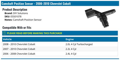 2006 2010 Chevrolet Cobalt Camshaft Position Sensor Diy Solutions Ess01078