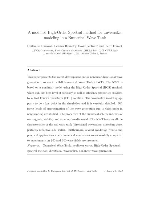 Pdf A Modified High Order Spectral Method For Wavemaker Modeling In A