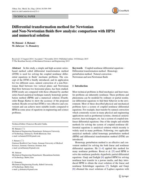 differential transformation method pdf nonlinear system fluid