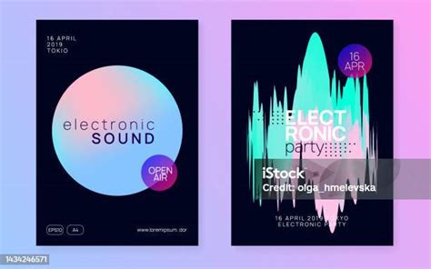 전기 배너 커버를위한 밝은 예술 물결 모양의 하우스 페스트 테크노와 카니발 모양 잡지 템플릿에 대한 추상적 인 배경 블랙과 청록색 일렉트로 배너 Dj에 대한 스톡 벡터 아트