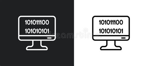 Binary Code Outline Icon In White And Black Colors Binary Code Flat