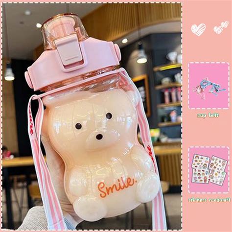 【free Stickers】 11l Water Bottle Cute Bear Bottle Portable Tumbler