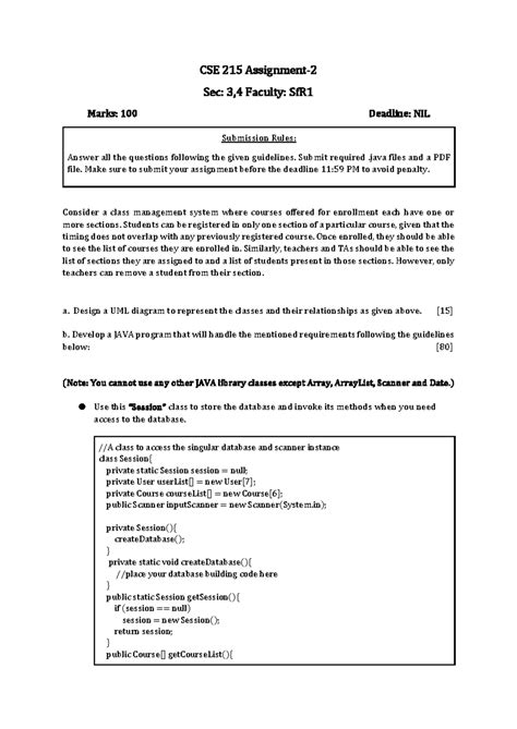 Cse 215 Assignment 2 Class Management System Design And Implementation