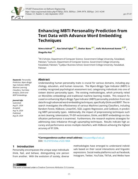 Pdf Enhancing Mbti Personality Prediction From Text Data With Advance Word Embedding Techniques