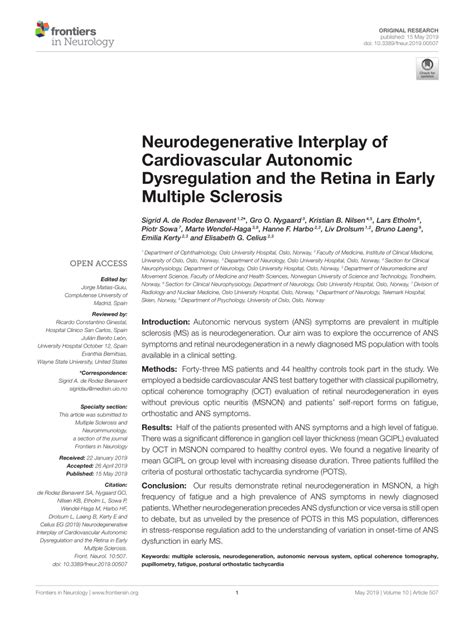 Pdf Neurodegenerative Interplay Of Cardiovascular Autonomic Dysregulation And The Retina In
