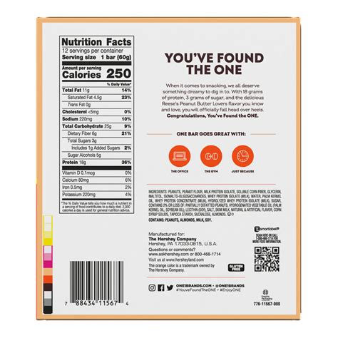 One Reeses Peanut Butter Lovers Flavored Protein Bars 2 12 Oz 12 Count