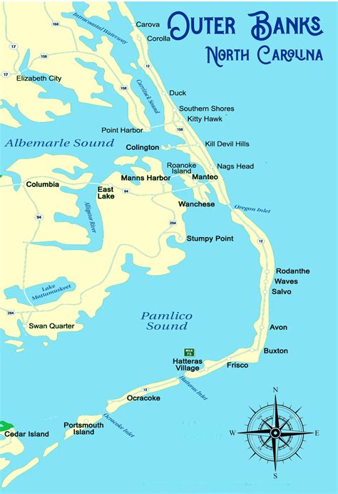 Outer Banks North Carolina Map Art Posters Prints Or Canvas Wraps