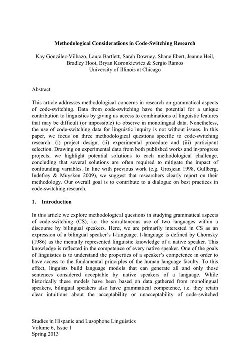 Pdf Methodological Considerations In Code Switching Research