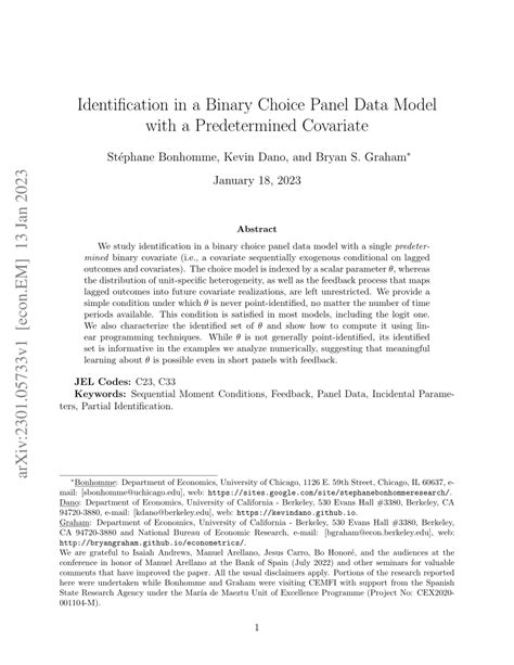 Pdf Identification In A Binary Choice Panel Data Model With A