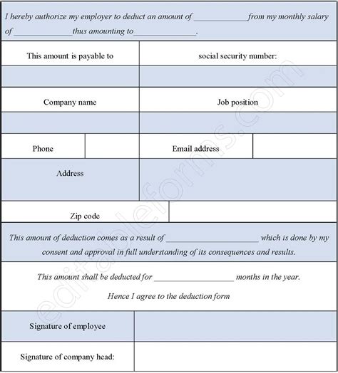 Employee Deduction Authorization Form Editable Pdf Forms