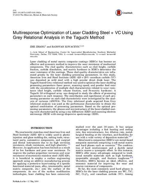 pdf multiresponse optimization of laser cladding steel vc using