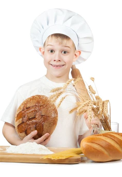 Cute Baker Boy With A Loaf Of Rye Bread Stock Image Image Of Pastries