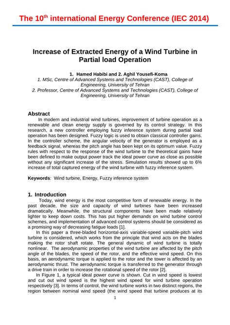 Pdf Increase Of Extracted Energy Of A Wind Turbine In Partial Load