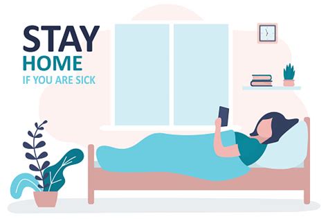 Stay Home If You Are Sick Woman At Home Sick Girl Lies In Bed