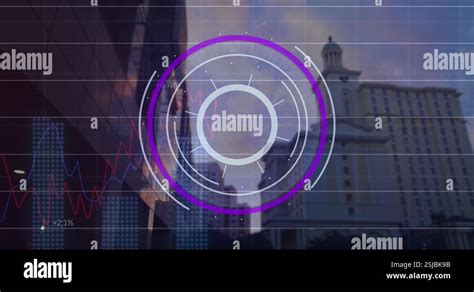 animation of round scanner and statistical data processing against tall