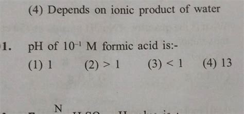 Ph Of 10−1m Formic Acid Is Filo