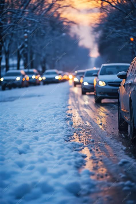 Premium Ai Image The Car Moves On A Damp Road In The City In The Rays