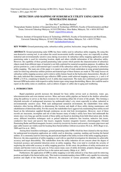 Pdf Detection And Mapping Of Subsurface Utility Using Ground Penetrating Radar