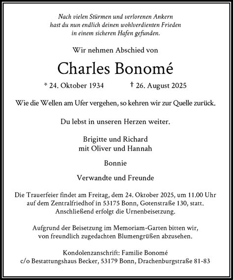 Traueranzeigen Von Charles Bonomé Ga Trauer De