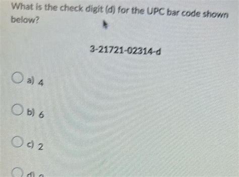 Answered What Is The Check Digit D For The Upc Bar Code Shown Below O