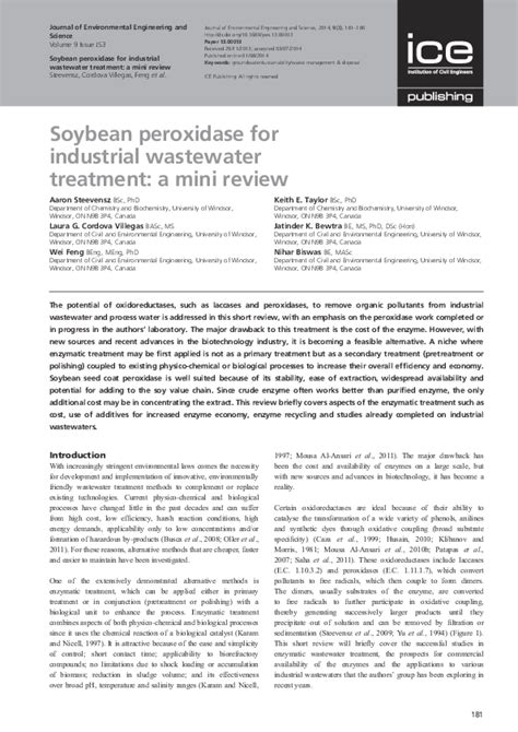 Pdf Soybean Peroxidase For Industrial Wastewater Treatment A Mini Review