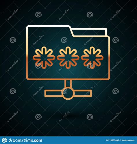 Gold Line Folder With Password Notification Icon Isolated On Dark Blue Background Cyber Defense