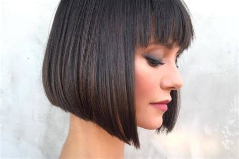 Long Angled Bob Hairstyles With Bangs
