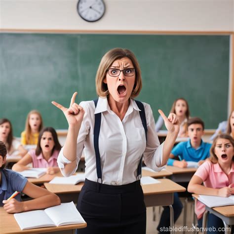 A Troubled Female Teacher In A Loud Classroom Stable Diffusion Online