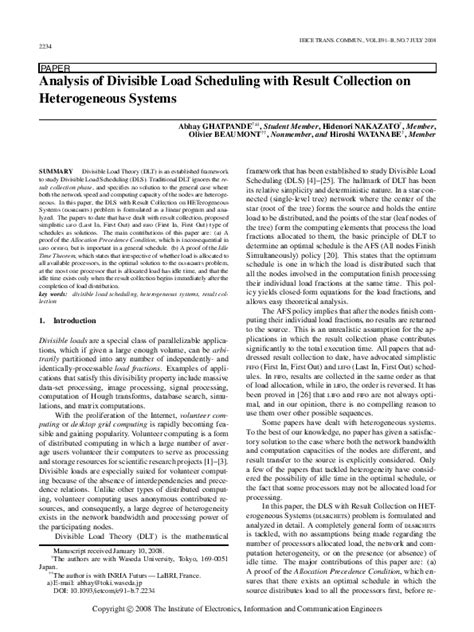 Pdf Analysis Of Divisible Load Scheduling With Result Collection On Heterogeneous Systems