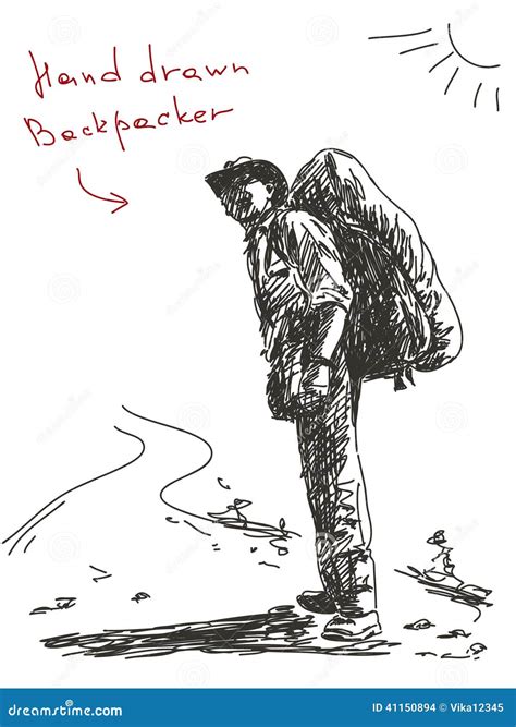 Hand Drawn Backpacker Stock Vector Illustration Of Freehand 41150894