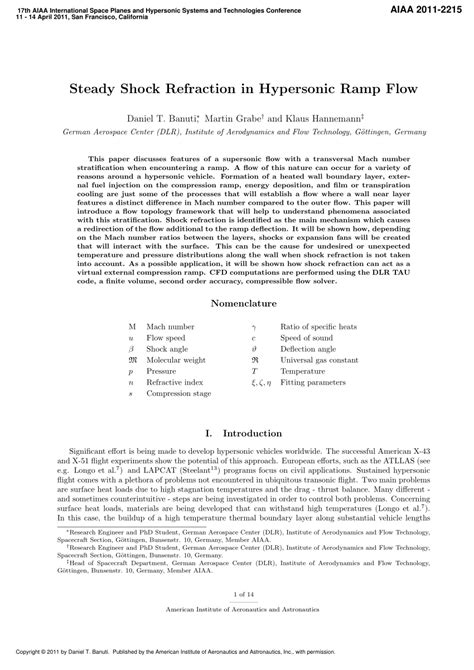 Pdf Steady Shock Refraction In Hypersonic Ramp Flow