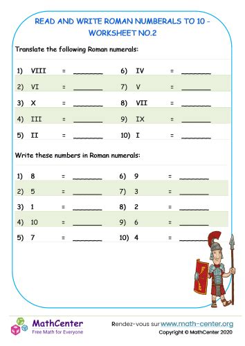 Fourth Grade Worksheets Roman Numbering System Math Center