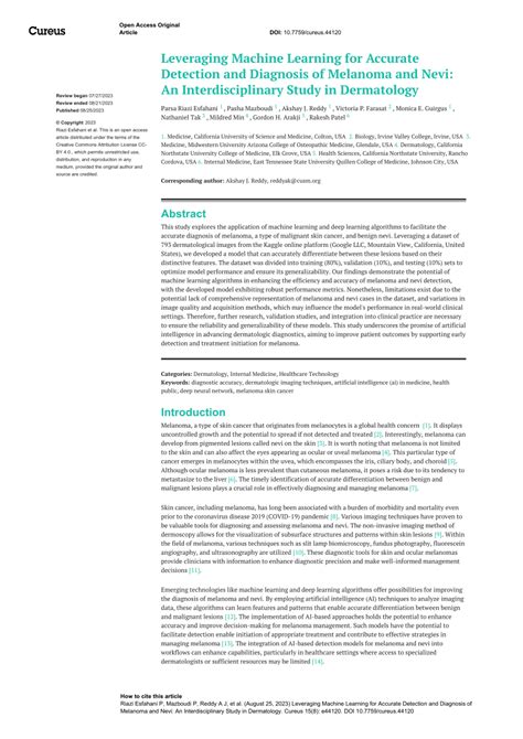 Pdf Leveraging Machine Learning For Accurate Detection And Diagnosis Of Melanoma And Nevi An