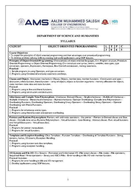 Cs25c07 Oop Lab Manual Principles And Practices Of Object Oriented