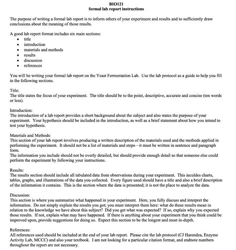 Bio 121 I Need To Make Yeast Fermentation