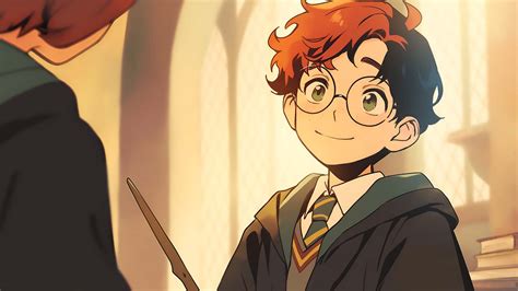 Harry And Ron Anime Style Hogwarts Desktop Wallpaper 4k Fantasy