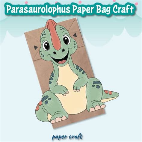 Dino Parasaurolophus Paper Bag Craft Crested Dinosaur Printable Activity