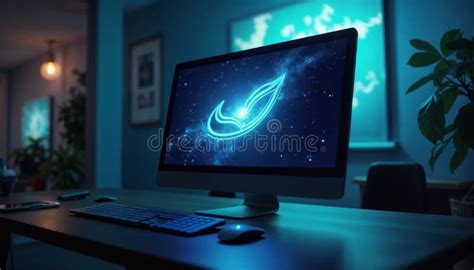 Mystical Computer Desktop With Cosmic Background Stock Illustration