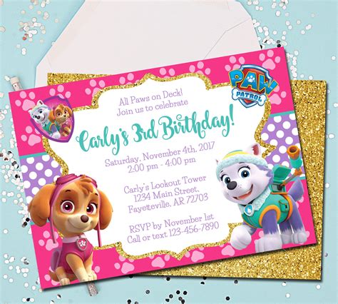 Girl Paw Patrol Invitation Paw Patrol Birthday Invitation Skye