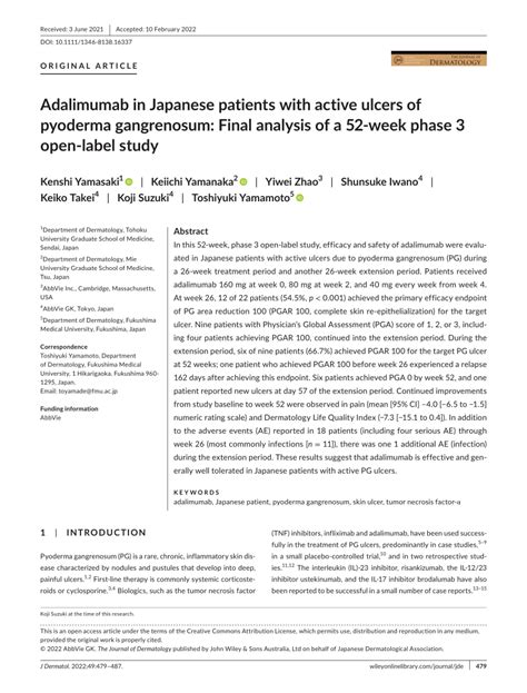 Pdf Adalimumab In Japanese Patients With Active Ulcers Of Pyoderma